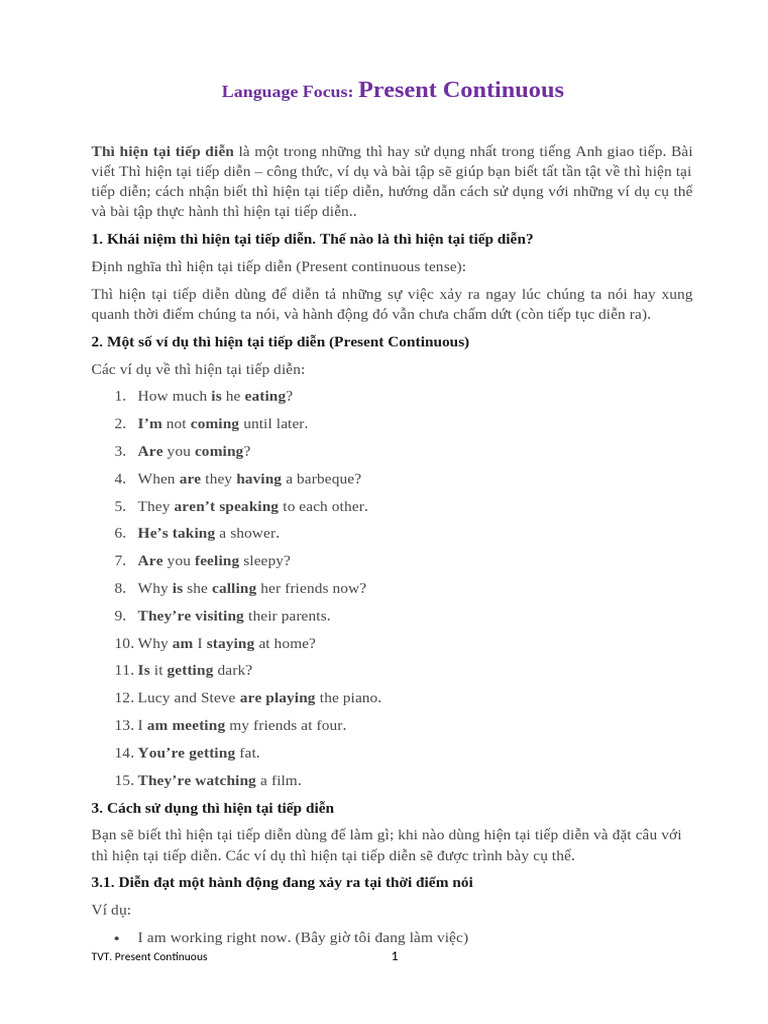 Unit 1 Present Continuous | PDF