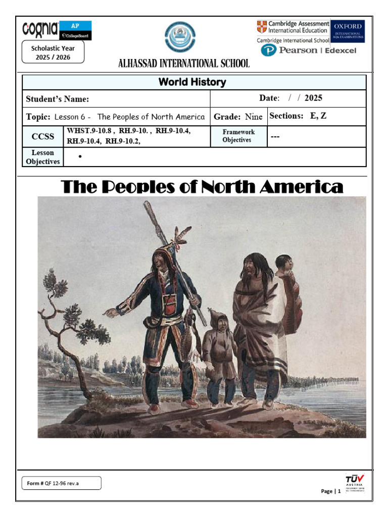 Grade 9 - World History - Lesson 6 - The Peoples of North America ...
