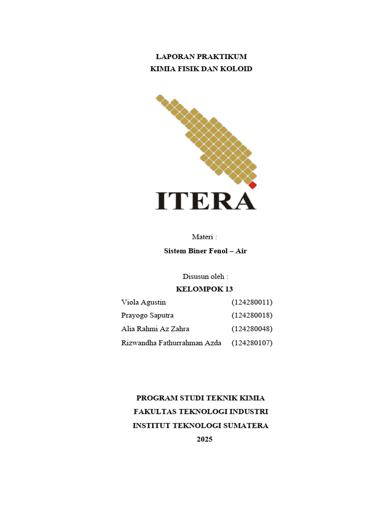 Laporan Sistem Biner Fenol Air Kel 13 | PDF