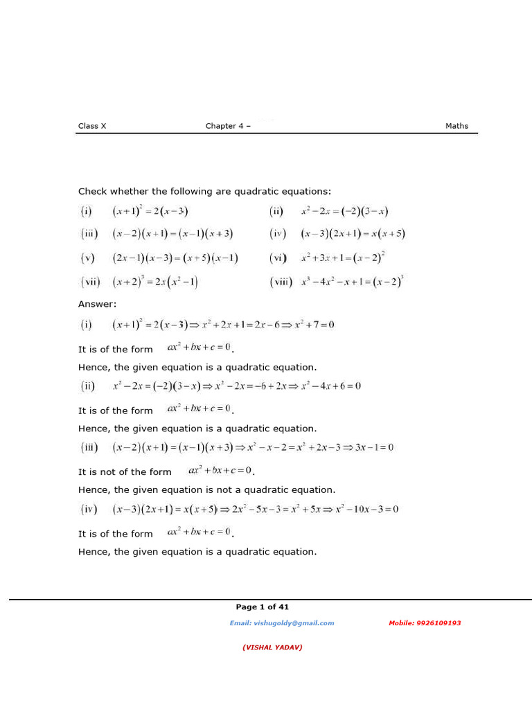 Chapter 4 Quadratic Equations | PDF | Mathematical Objects ...