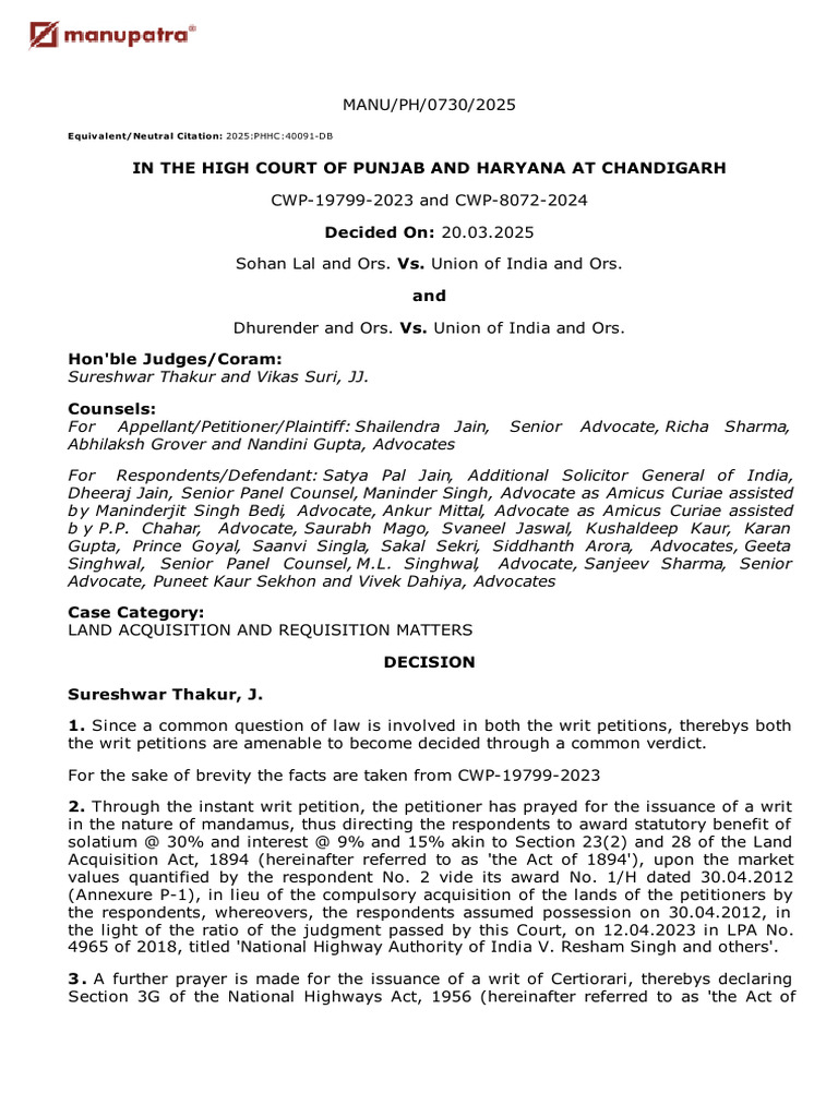 Sohan Lal para 42 and 43 | PDF | Arbitration | Mandamus