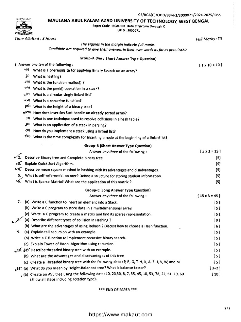 Bca 3 Sem Data Structure Through c Bcac302 2025 | PDF