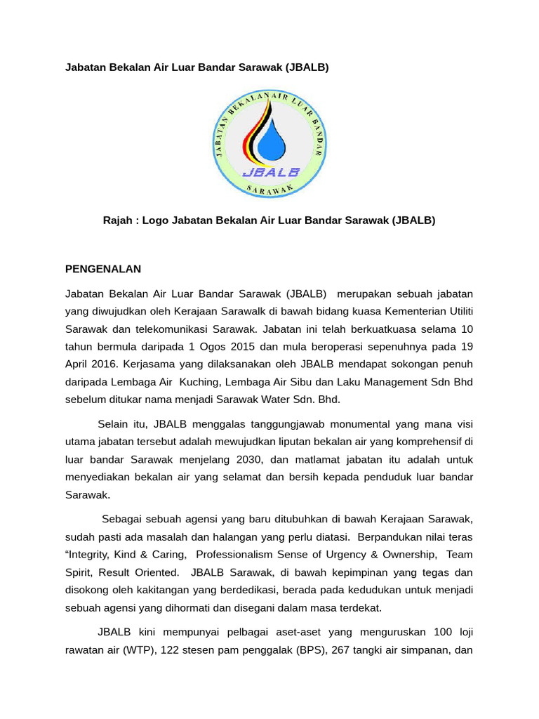 Jabatan Bekalan Air Luar Bandar Sarawak | PDF