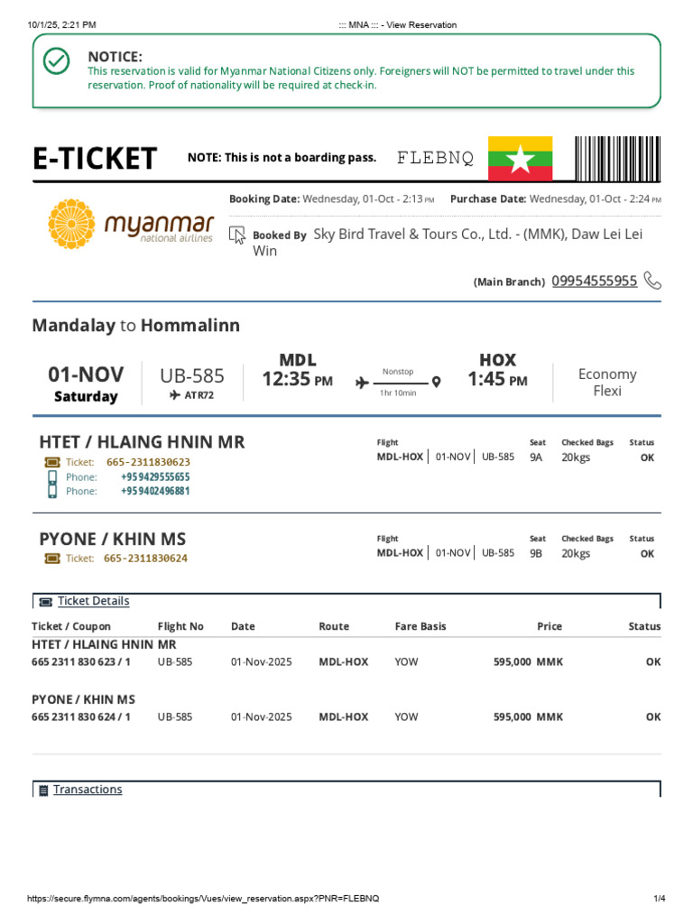 MNA Ticket (01nov) | PDF | Public Transport | Passenger Rail Transport