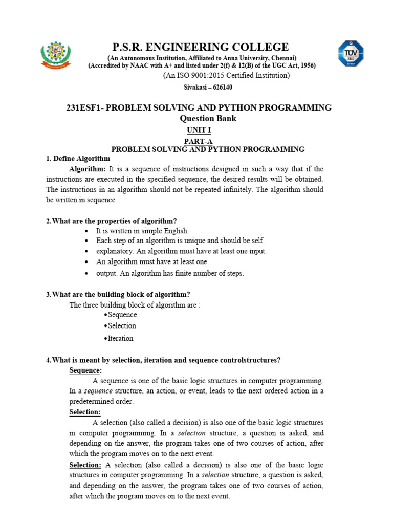 PYTHON-question Bank With Two Marks | PDF | Control Flow | Boolean Data Type