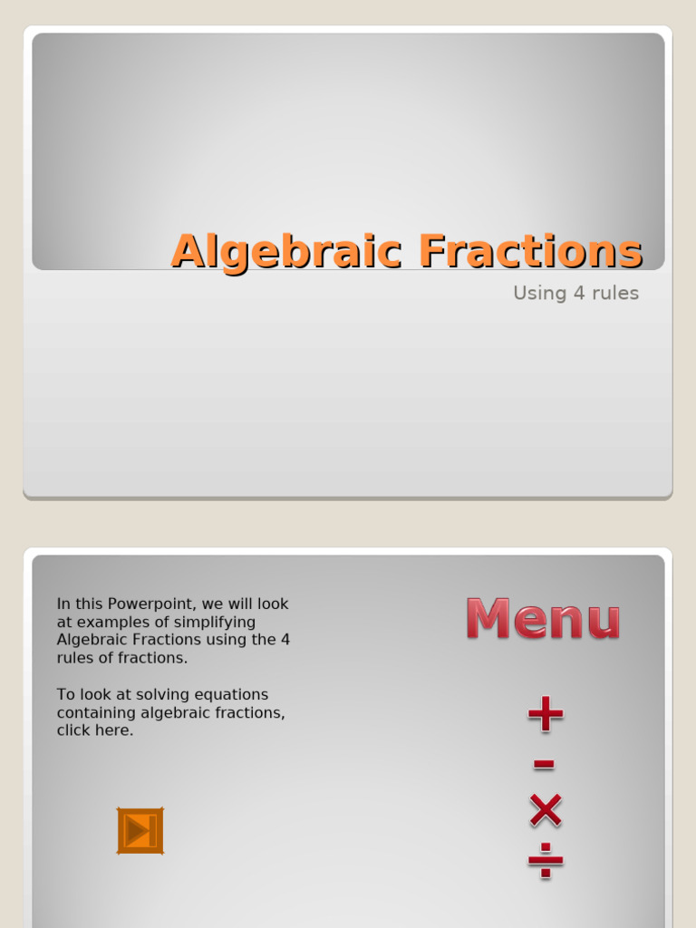 Algebraic Fractions | PDF | Equations | Factorization