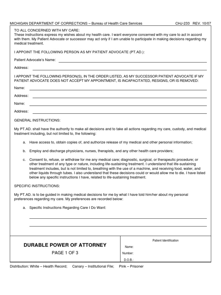 Durable Power of Attorney | PDF | Patient | Power Of Attorney