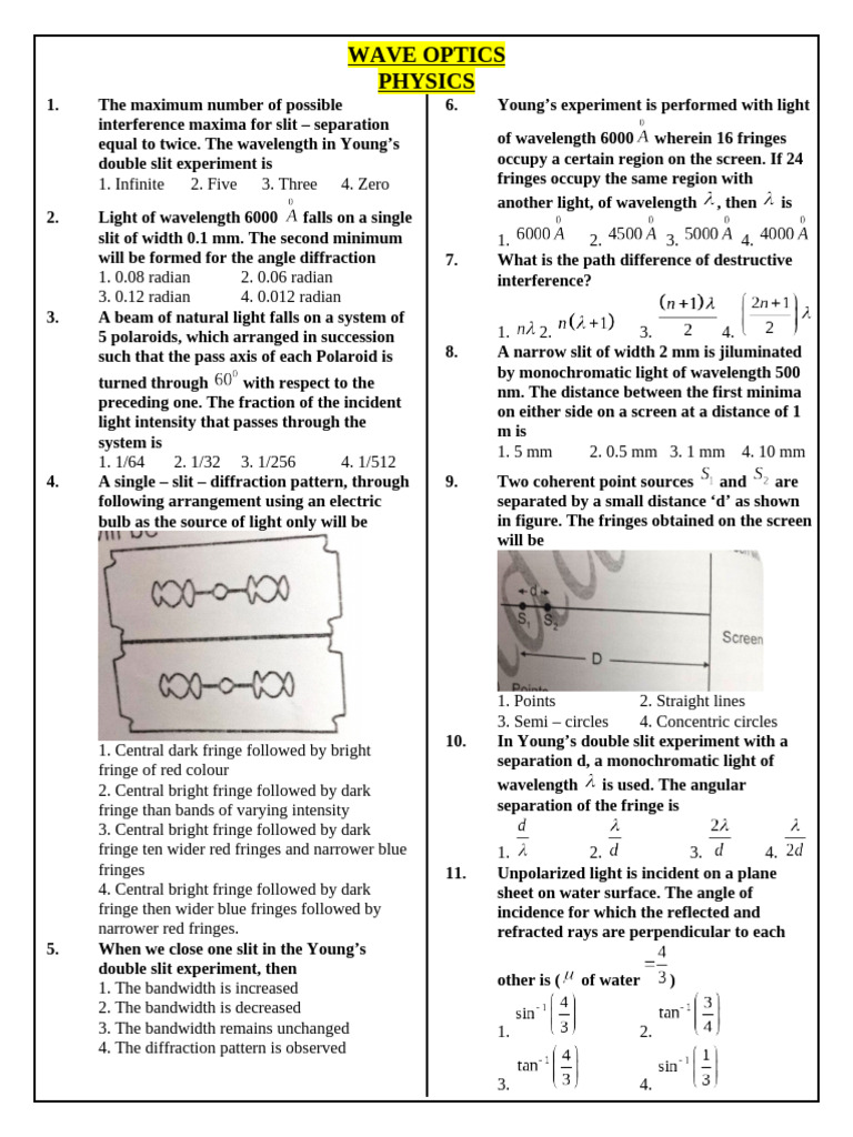 Wave Optics: Interference and Diffraction | PDF | Diffraction | Wavelength