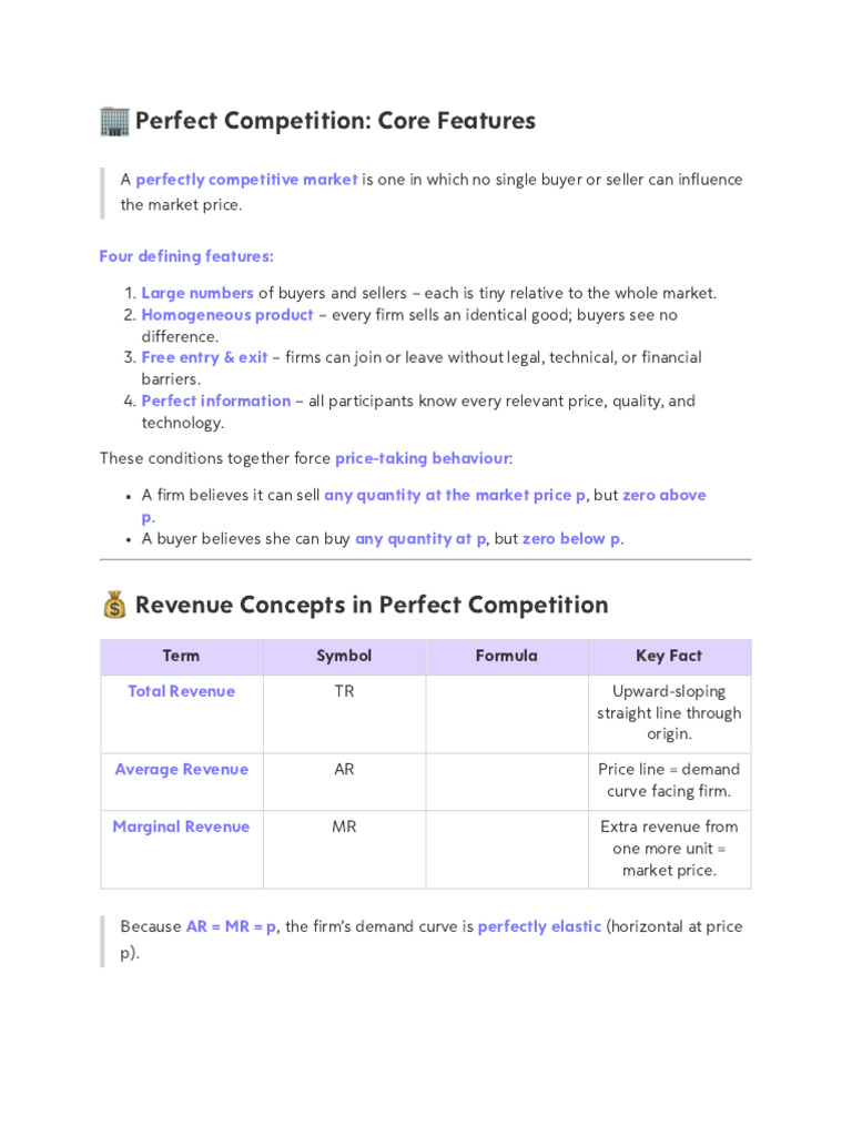 Perfect Competition - Features, Revenue, Supply | PDF | Perfect ...