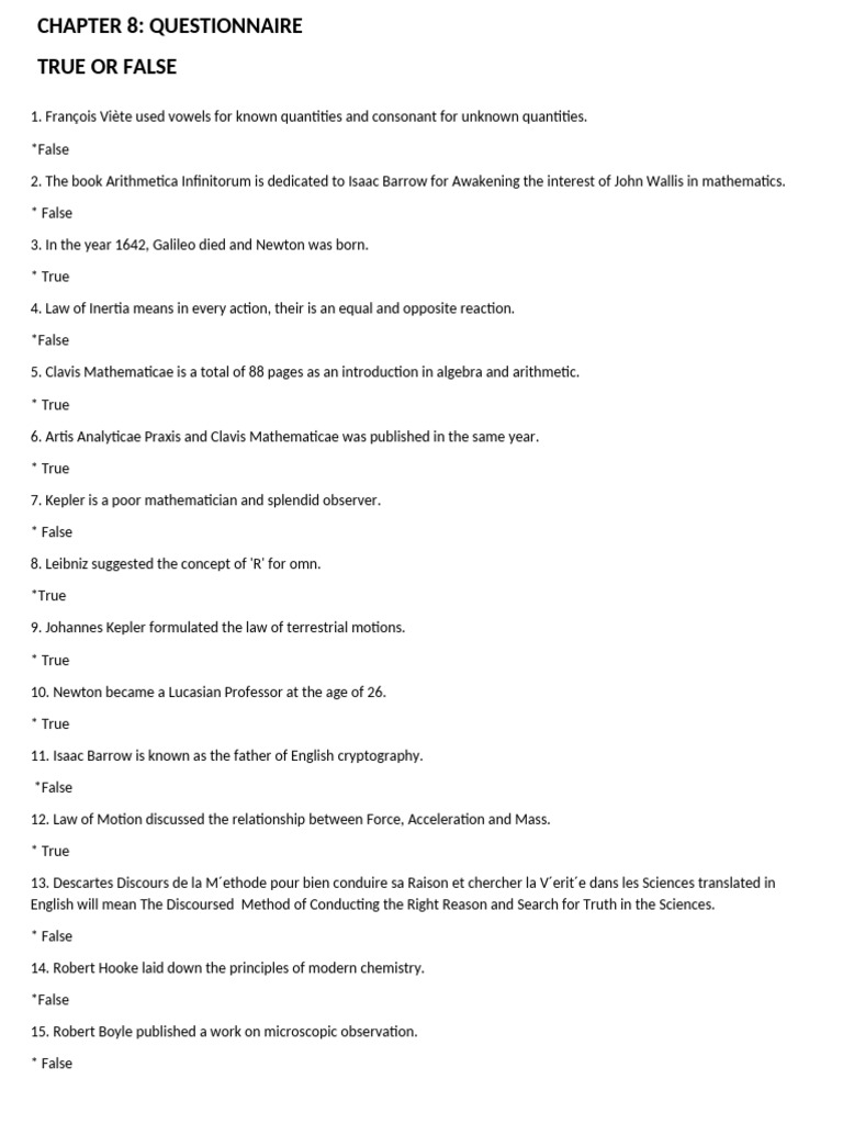 Questionnaire in History of Mathematics | PDF