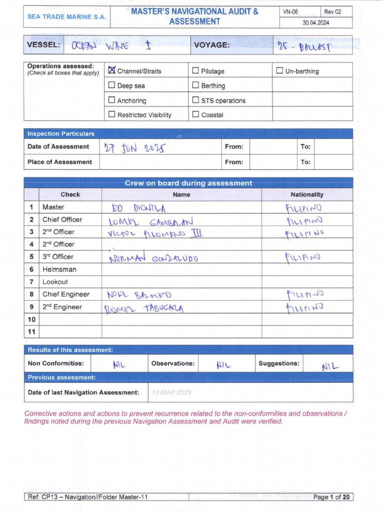 VN-06 Master Navigational Audit & Assessment Checklist 27.06.2025 | PDF
