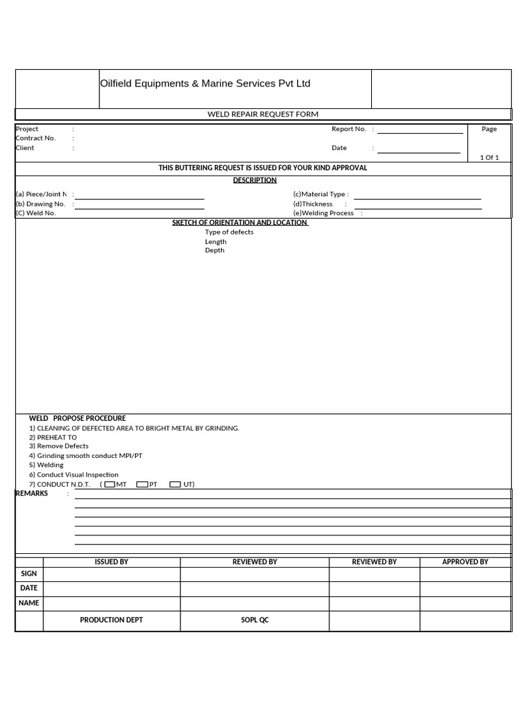 Weld Repair Request Form Template | PDF