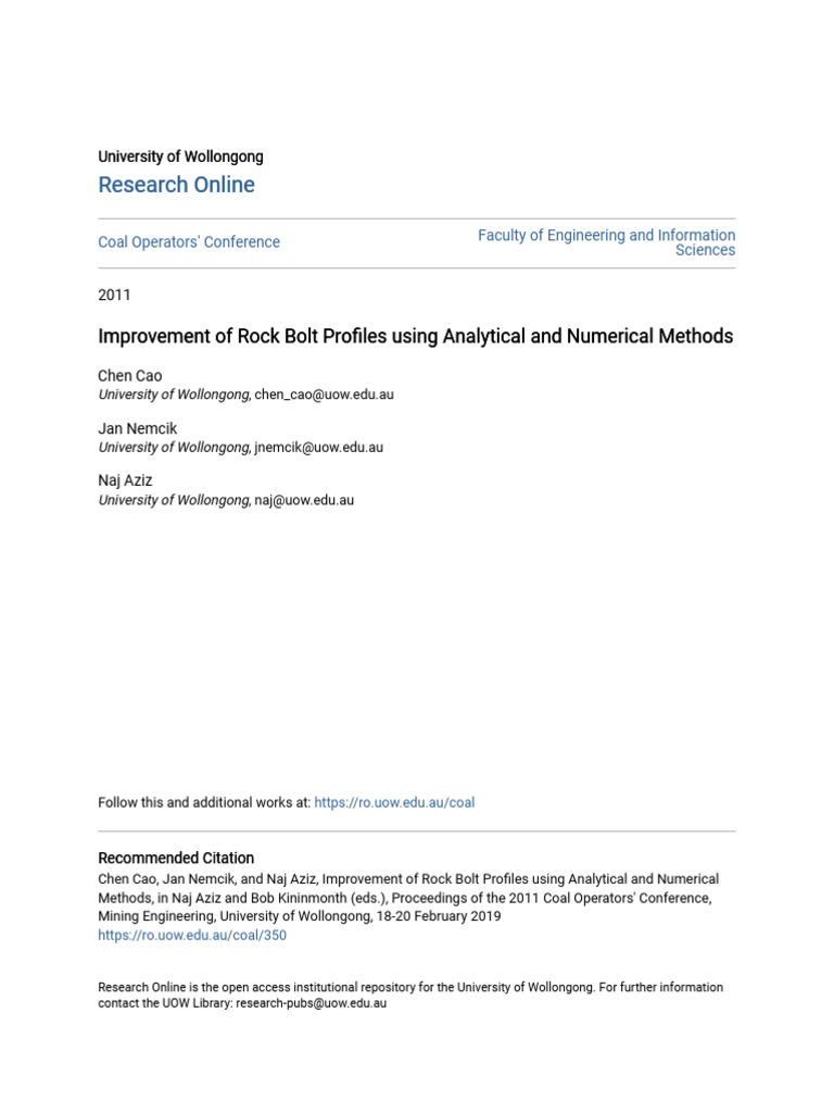Improvement of Rock Bolt Profiles Using | PDF | Stress (Mechanics ...