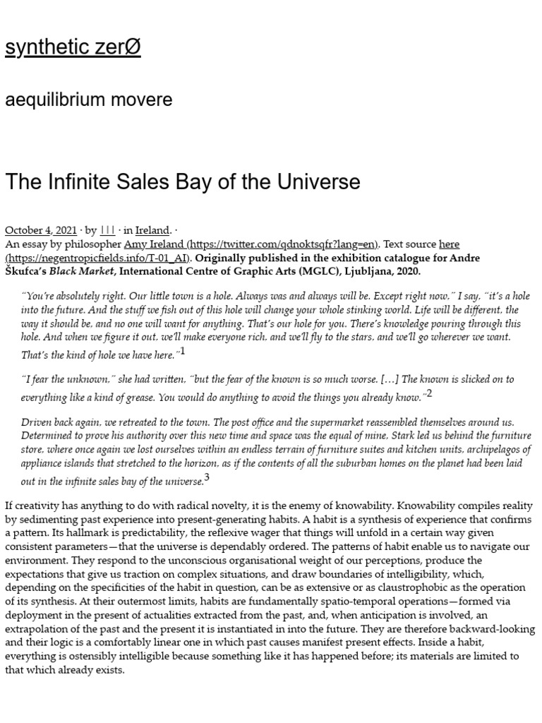 The Infinite Sales Bay of the Universe _ Synthetic ZerØ | PDF | Experience