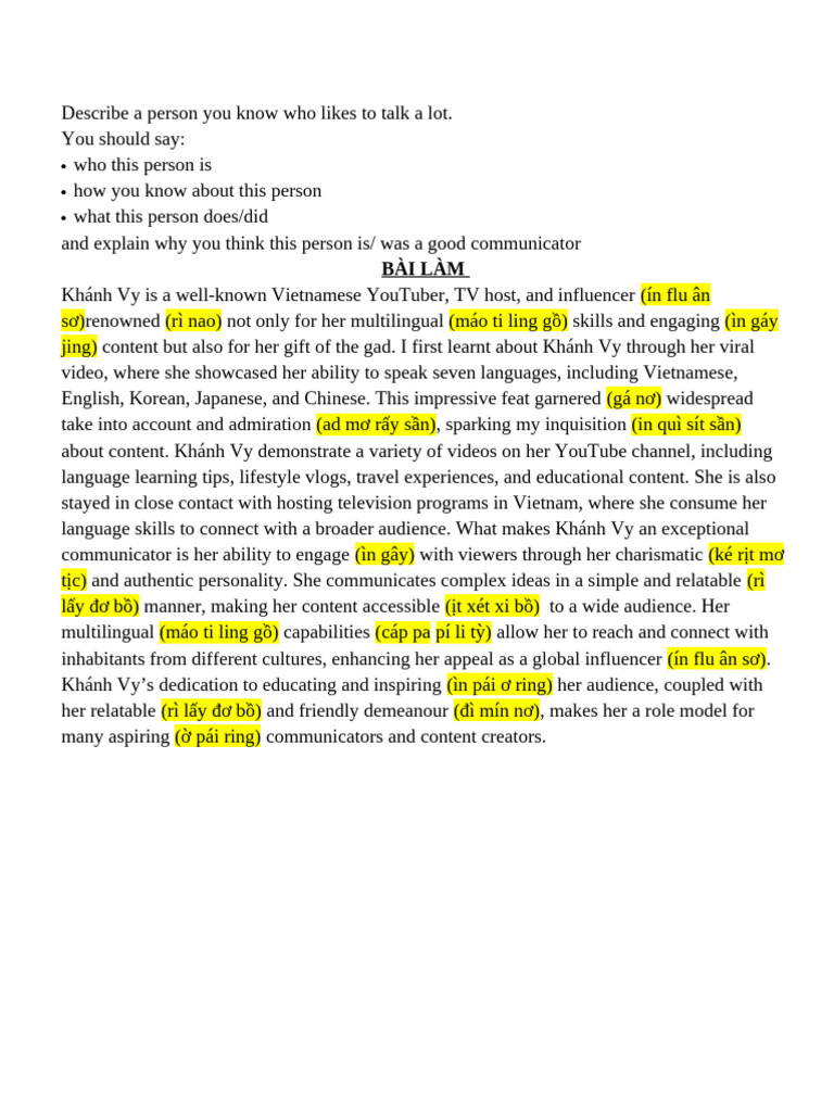 Describe A Person You Know Who Likes To Talk A Lot | PDF