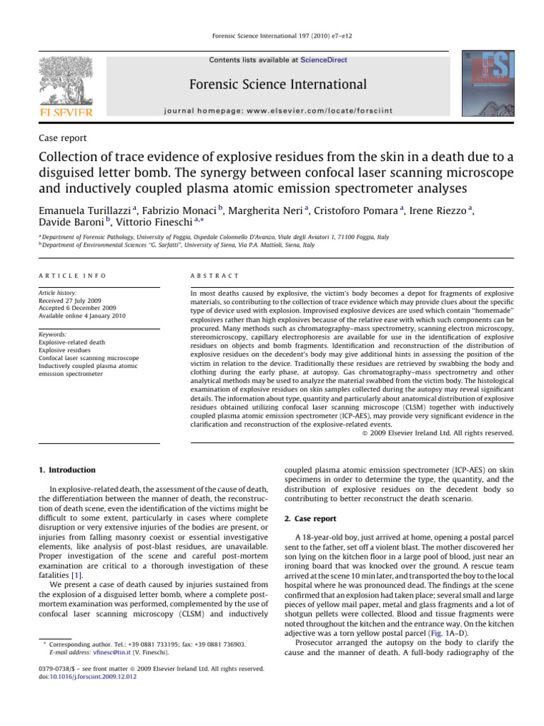 Collection of Trace Evidence of Explosive Residues From The Skin in A ...