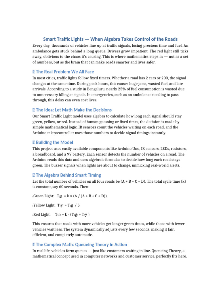 Smart Traffic Lights Advanced MathFest Report | PDF | Traffic Light