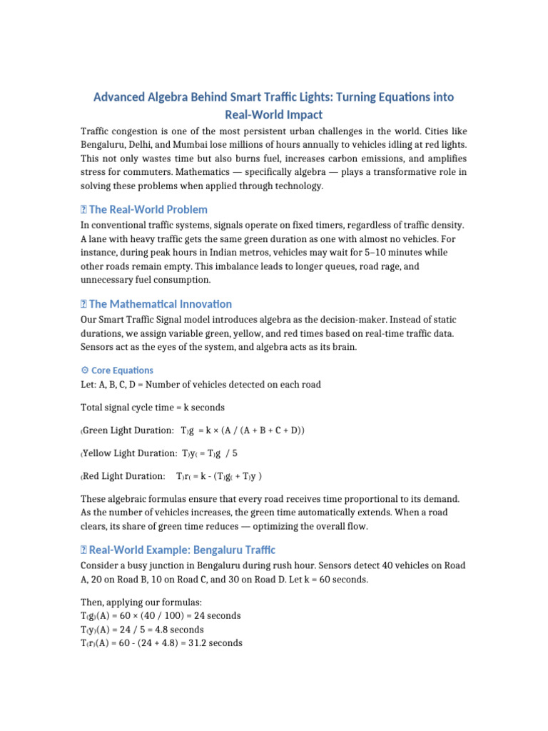 Advanced Algebra Behind Smart Traffic Lights Expanded | PDF | Traffic ...