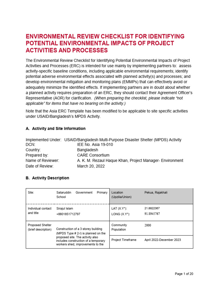 Environmental Impact Checklist for MPDS | PDF | Waste | Surface Runoff