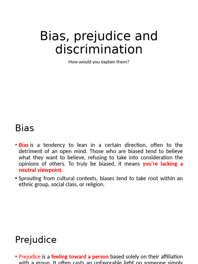 Bias, prejudice and discrimination | PDF | Bias | Prejudices
