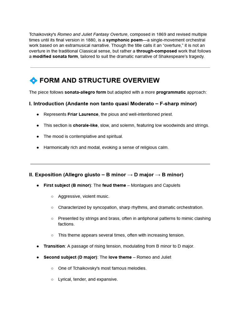 Form and Structure Overview: I. Introduction (Andante Non Tanto Quasi ...
