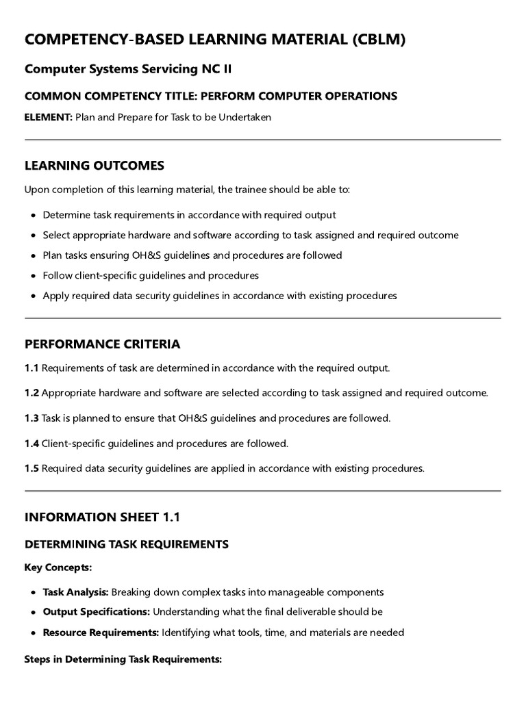 CBLM - Perform Computer Operations-Plan and Prepare | PDF
