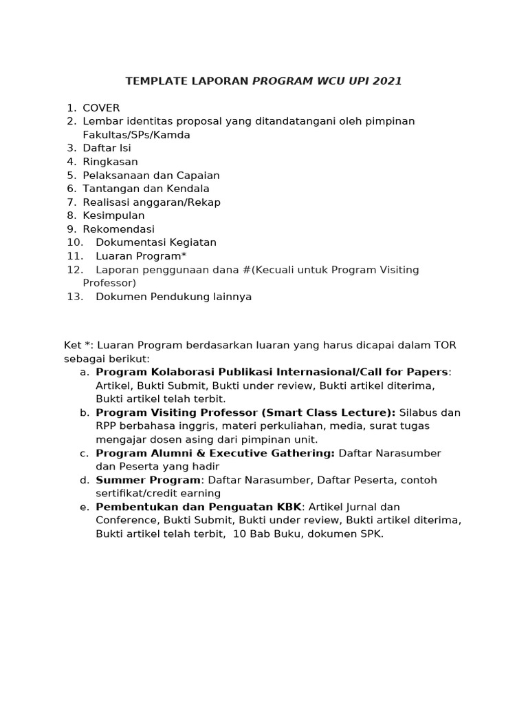 Template Laporan Program Wcu Upi 2021 | PDF