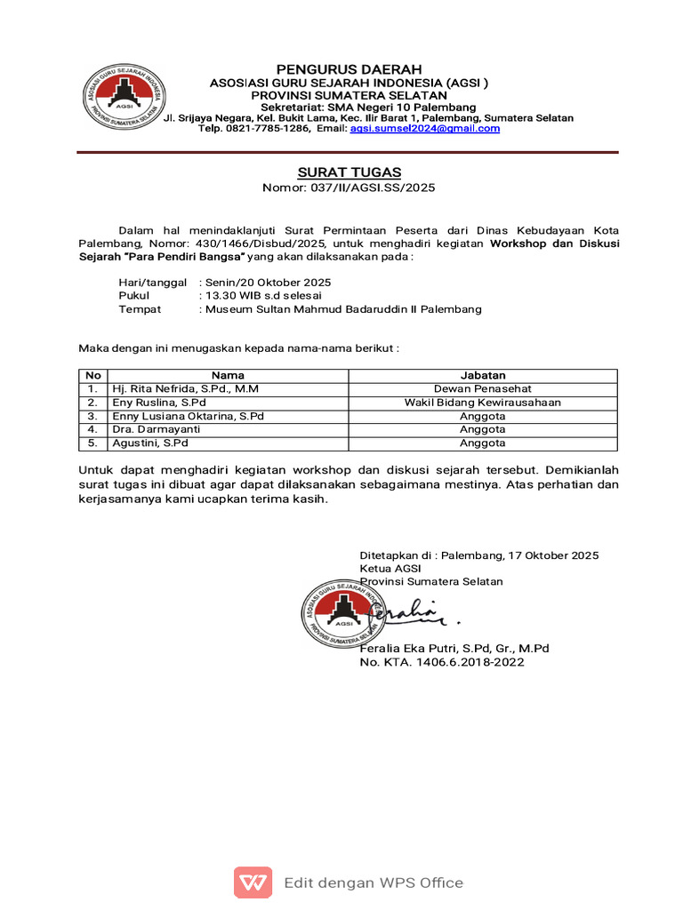 Surat Tugas Museum SMB 2 Oktober 2025 | PDF