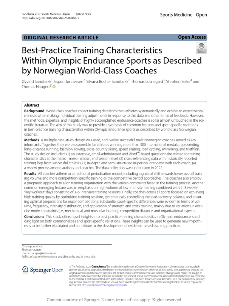 Best Practices in Olympic Endurance Training | PDF
