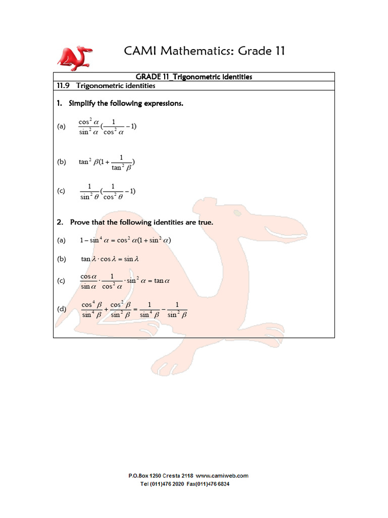 Grade 11 Trigonometric Identities Guide | PDF | Trigonometric Functions ...