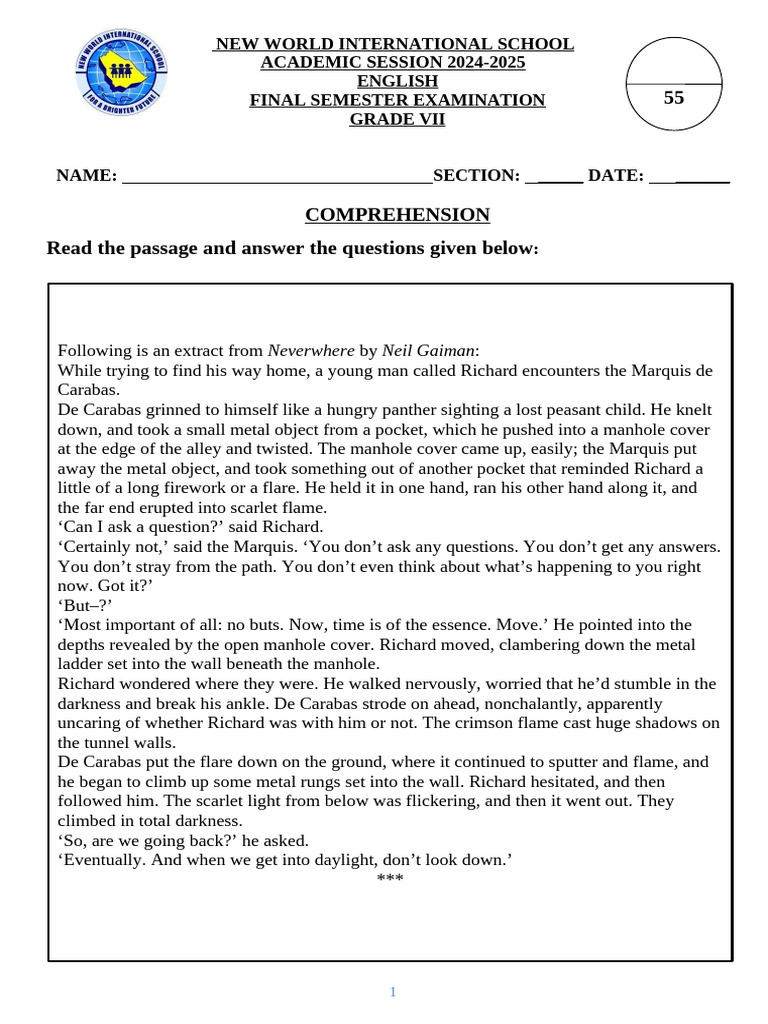 Grade VII English Final Exam 2024-2025 | PDF | Linguistics | Grammar