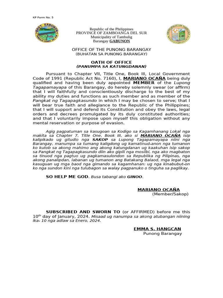 KP Form N5 - Oath of Office | PDF
