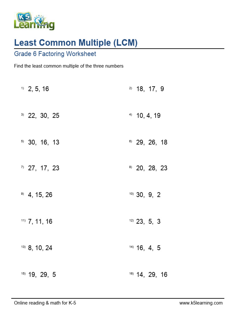 Grade 6 Least Common Multiple Lcm 3 Numbers 2 30 d | PDF