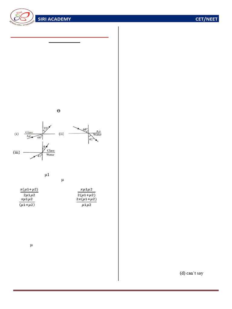 Ray optics neet cet | PDF | Optics | Electrodynamics