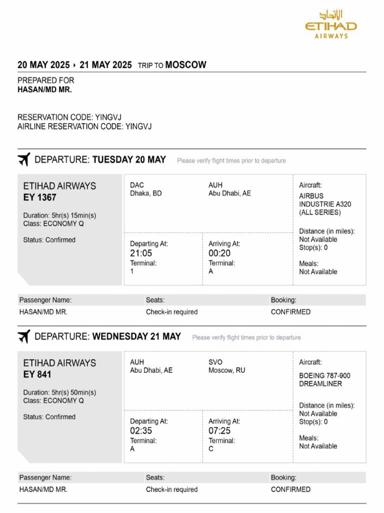 Hasan Etihad Ticket | PDF
