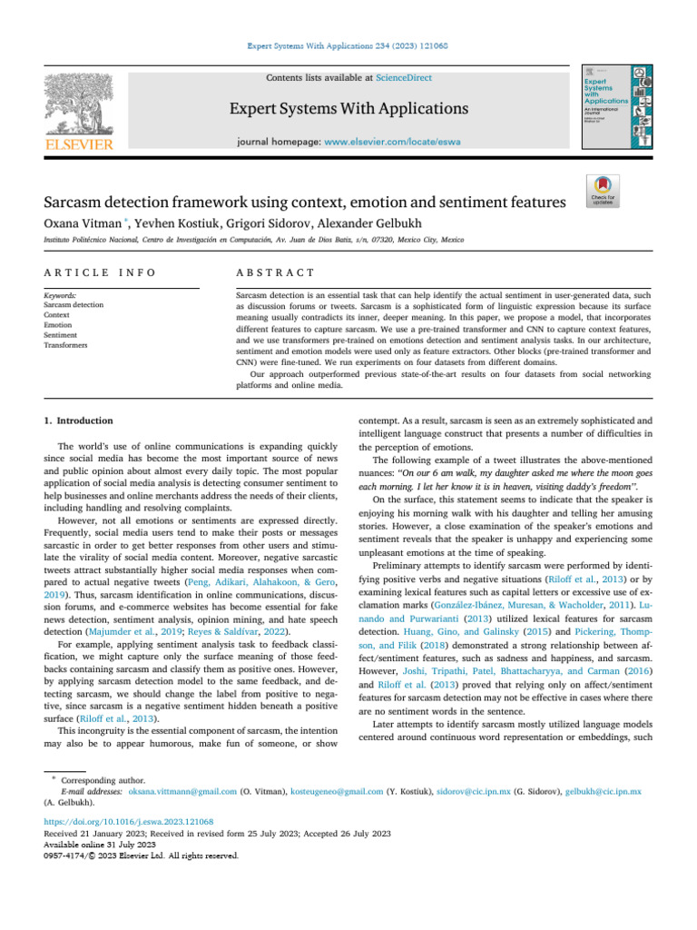Sarcasm Detection Framework Using Context, Emotion and Sentiment ...