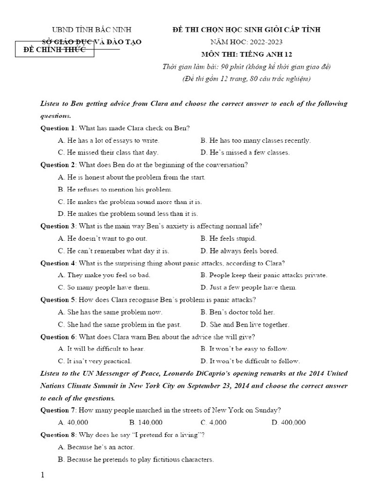 De Thi Hsg Anh 12 Bac Ninh 20222023docx 1600 PDF.gdrive.vip | PDF