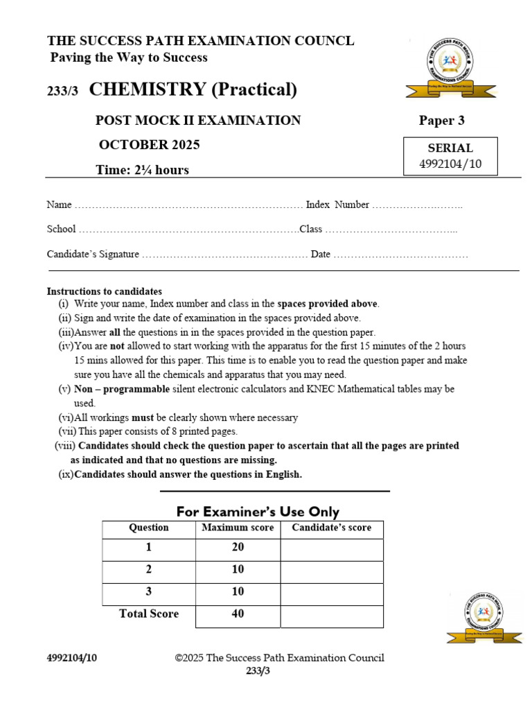 SPEC CHEM PP3 QS POST MOCK 2025 (1) | PDF | Titration | Chemistry