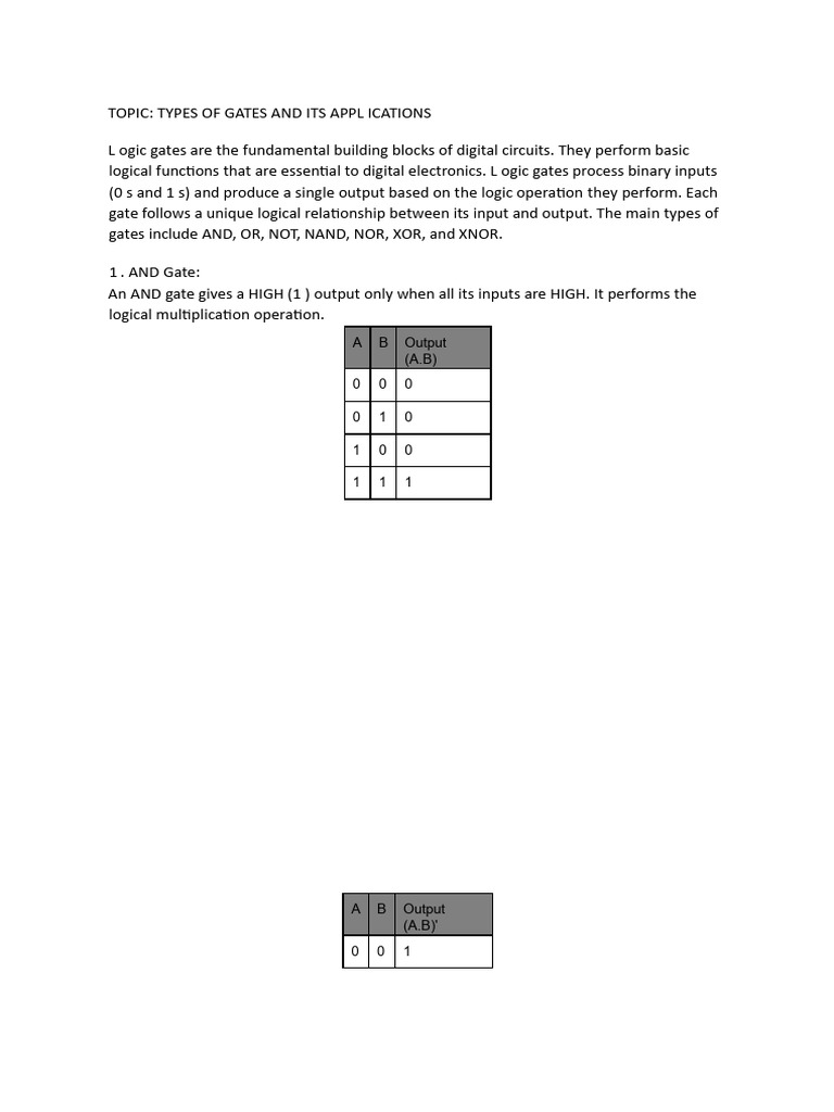 Types of Logic Gates Explained | PDF | Logic Gate | Electrical Circuits