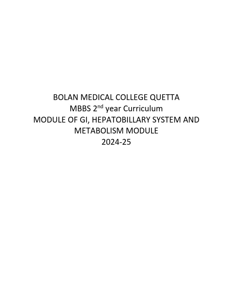 BUMHS GIT Metabolism 2nd Year Module | PDF | Liver | Stomach