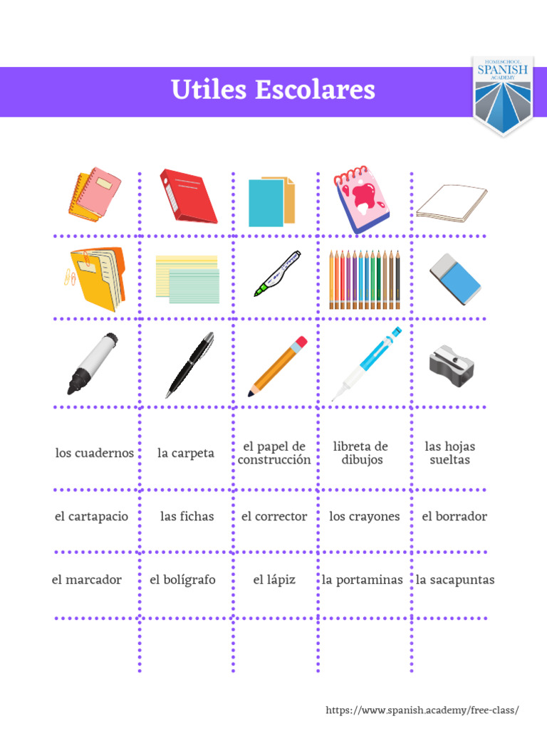 Your Go To Vocab List For School Supplies in Spanish Printables For ...