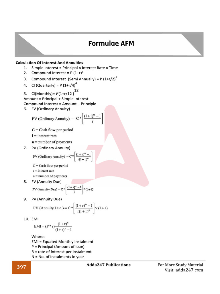 Afm All Formula Sheet | PDF