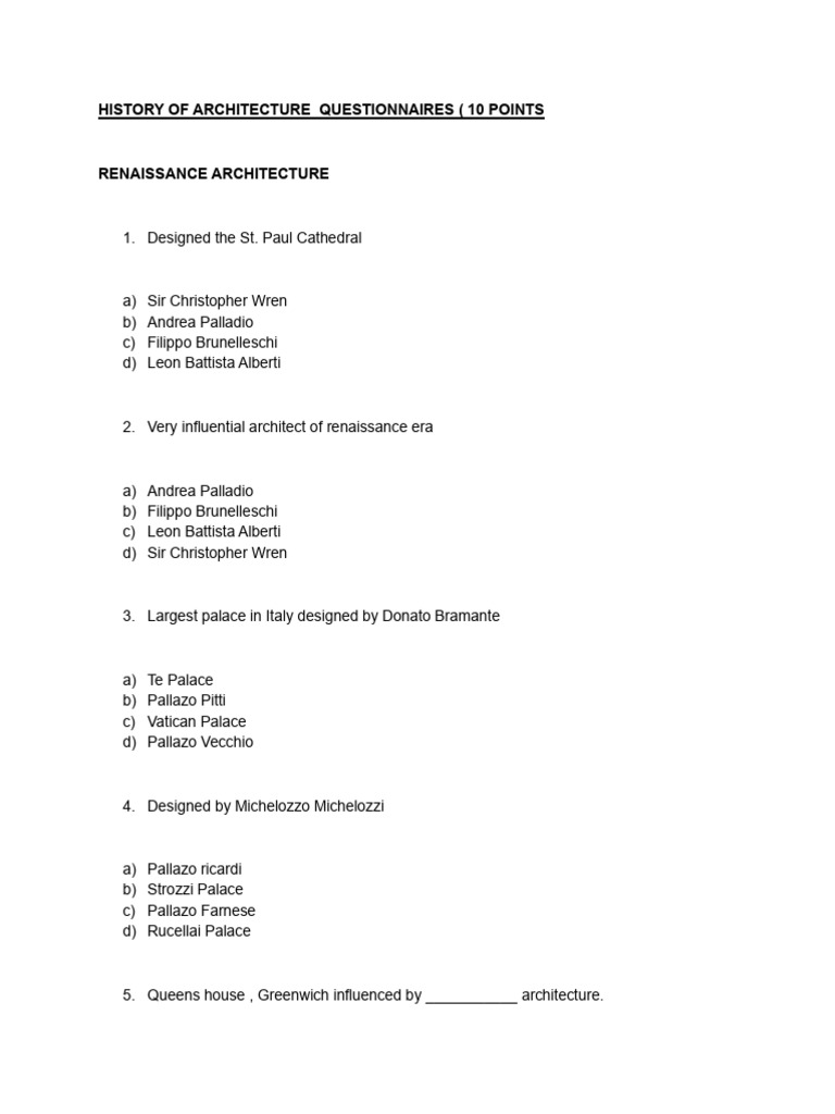 Renaissance Architecture in Europe - Questionnaires | PDF