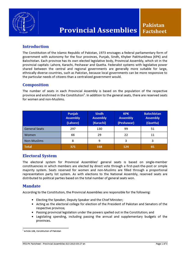 The Provincial Assembly | PDF | Government | Pakistan