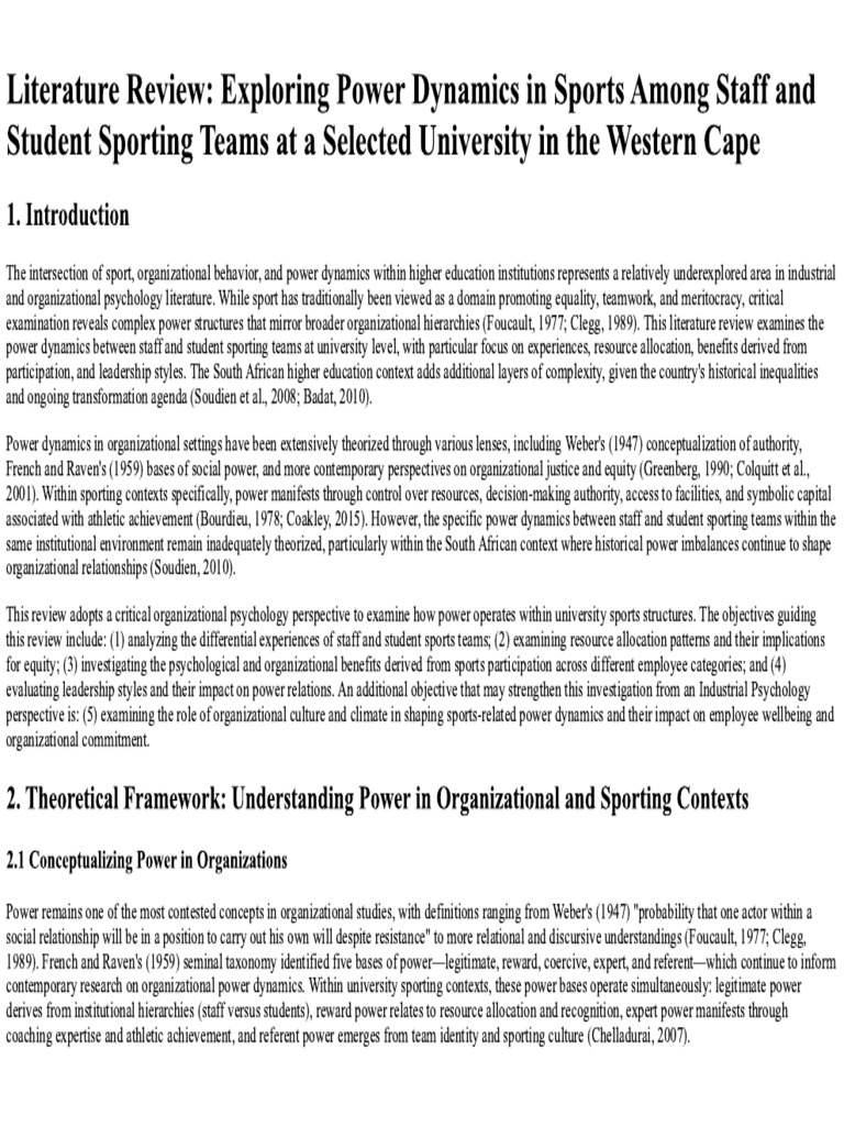 Literature Review - Power Dynamics in University Sports | PDF