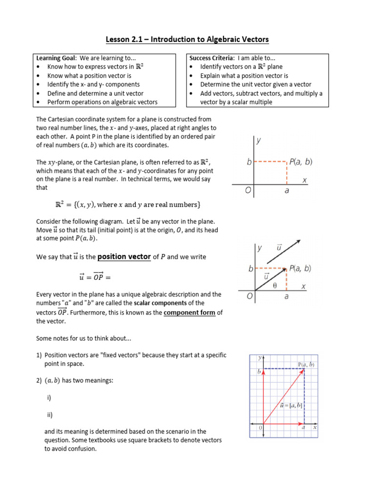 2.1 Introduction to Algebraic Vectors | PDF | Euclidean Vector | Mathematics