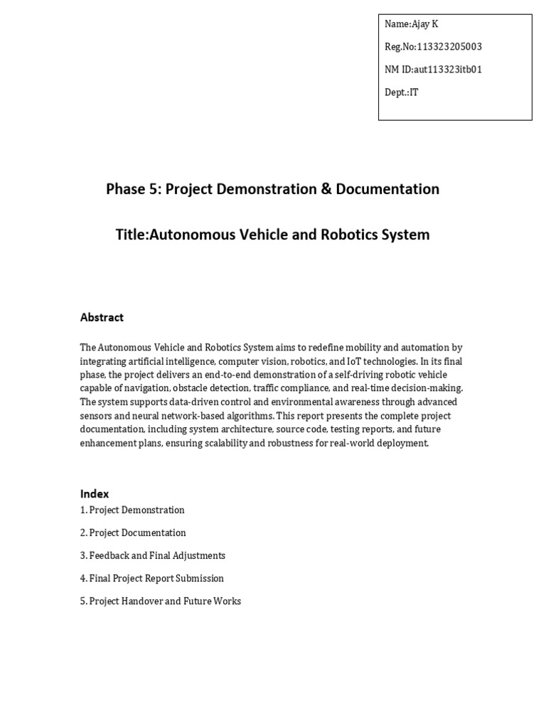Aut113323itb01 Autonomous Vehicle and Robotics System | PDF | Robotics ...