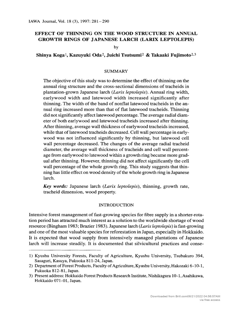 (22941932 - IAWA Journal) Effect of Thinning On The Wood Structure in ...