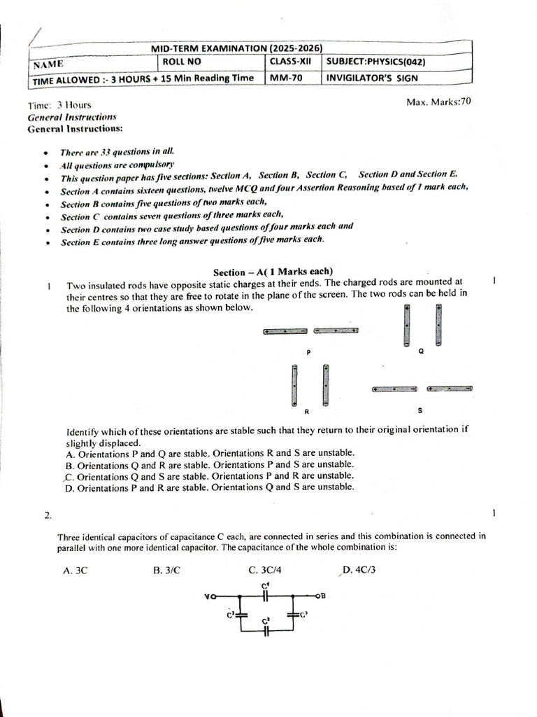 Physics Half Yearly Exam | PDF