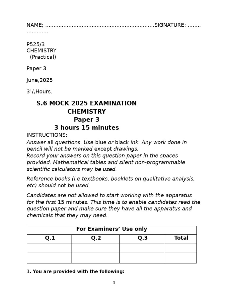 s.6 Chem Pp3 Internal Mock 2025 | PDF | Titration | Chemistry